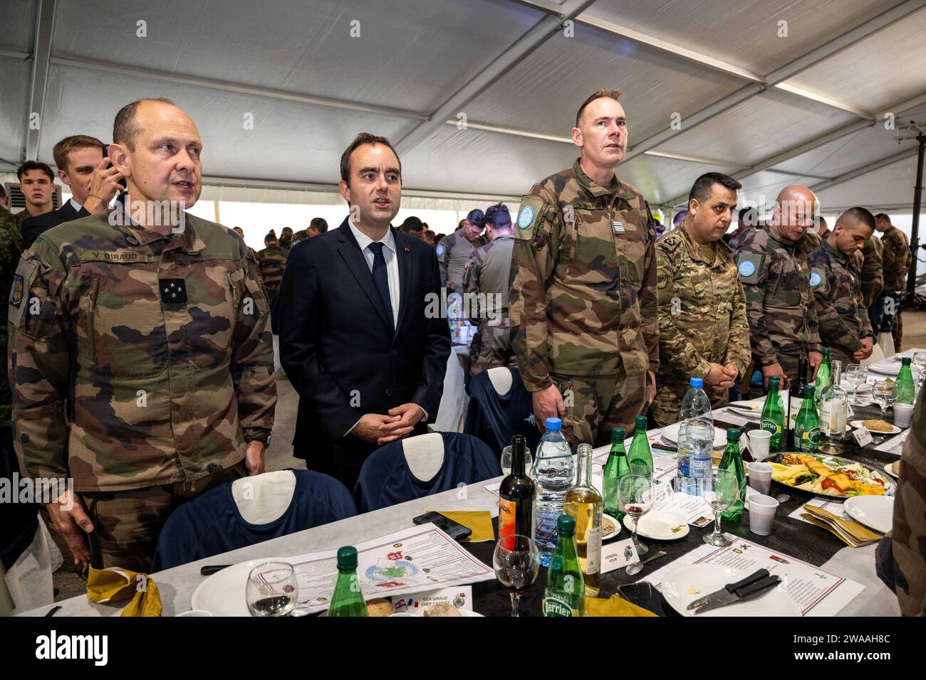Deir Kifa, Lebanon. 01st Jan, 2024. French army minister Sebastien ...