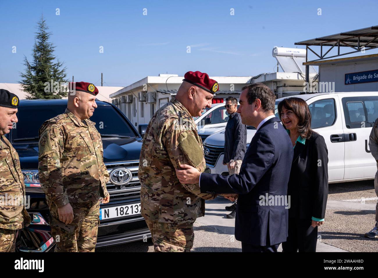 Deir Kifa, Lebanon. 01st Jan, 2024. French army minister Sebastien ...