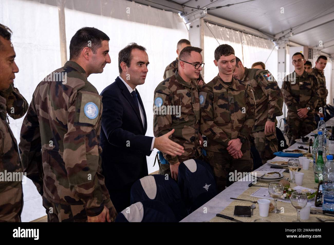 Deir Kifa, Lebanon. 01st Jan, 2024. French army minister Sebastien ...