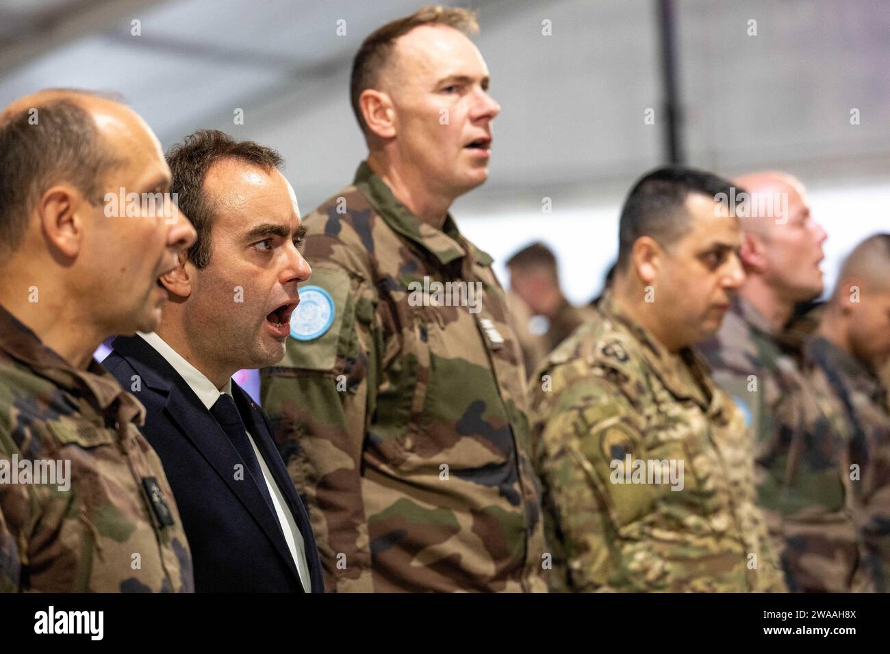Deir Kifa, Lebanon. 01st Jan, 2024. French army minister Sebastien ...