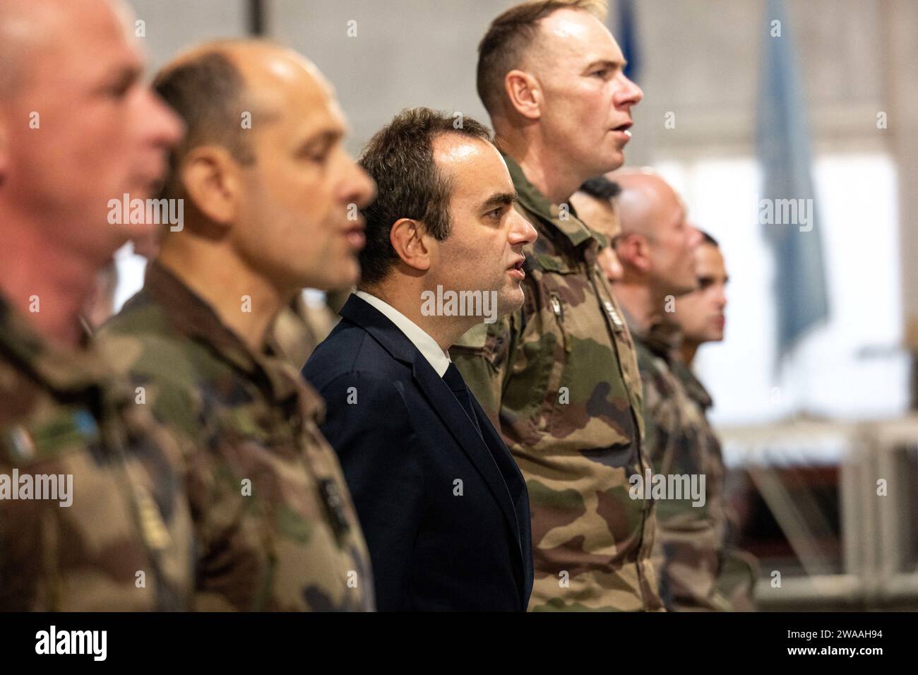 Deir Kifa, Lebanon. 01st Jan, 2024. French army minister Sebastien ...