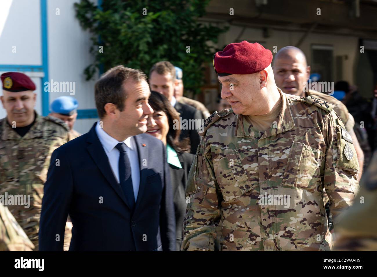 Deir Kifa, Lebanon. 01st Jan, 2024. French army minister Sebastien ...