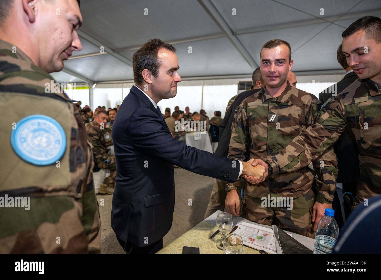 Deir Kifa, Lebanon. 01st Jan, 2024. French army minister Sebastien ...