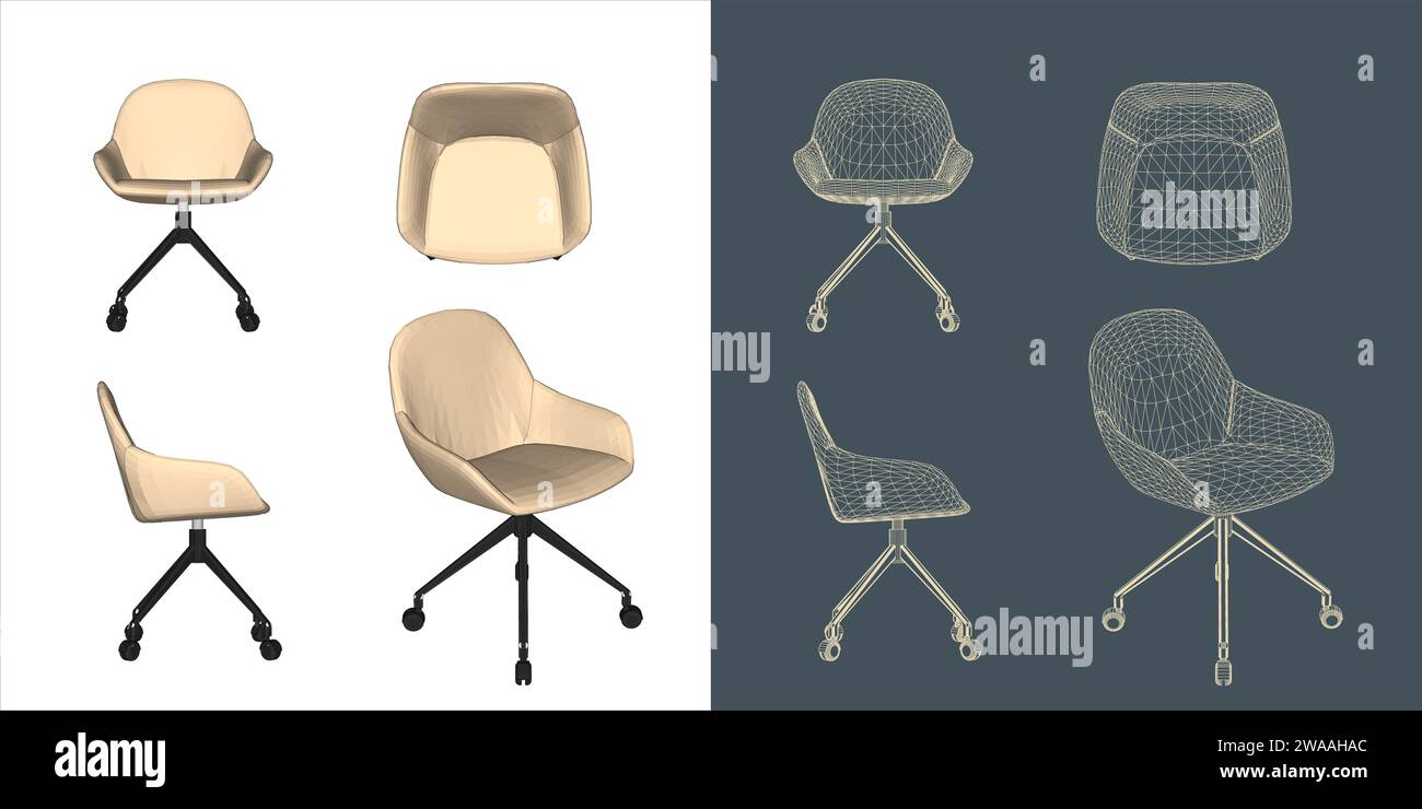 Set of chair wireframe vector concept blueprint for office and meeting ...