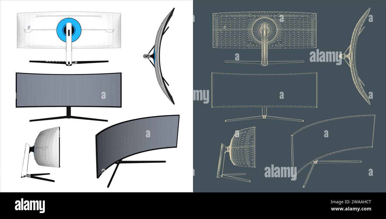Computer monitor led wire frame blueprint concept for gaming and ...