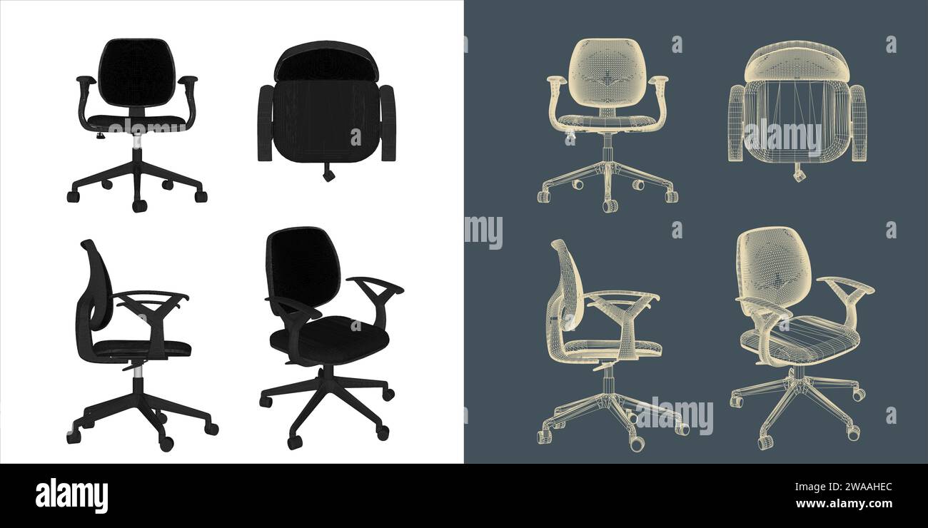 Set of ergonomic chair wireframe vector concept blueprint for office ...