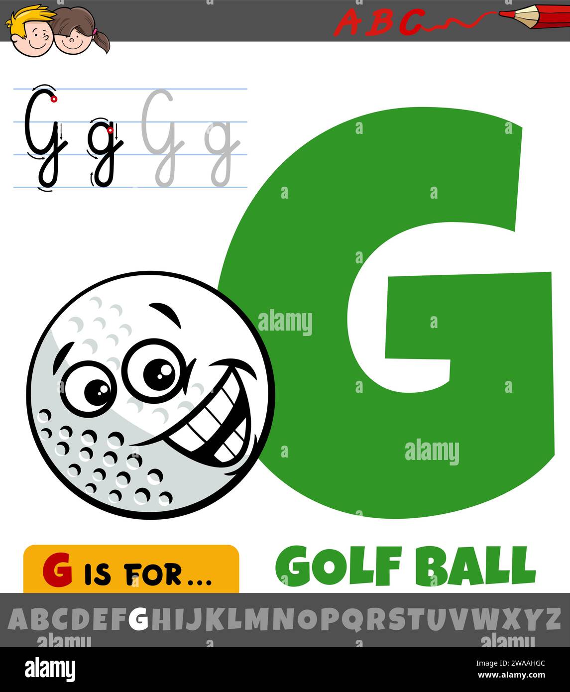 Educational cartoon illustration of letter G from alphabet with golf ...
