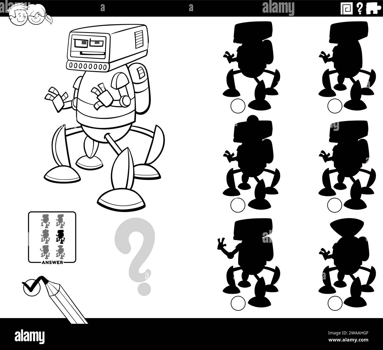 Cartoon illustration of finding the right picture to the shadow ...