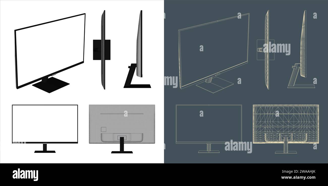 Computer monitor led wire frame blueprint concept for gaming and ...