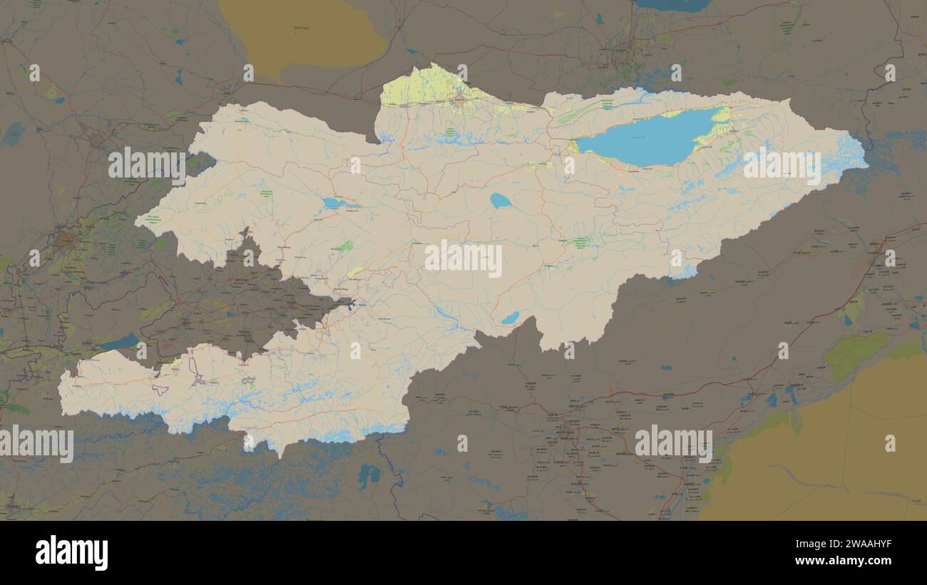Kyrgyzstan highlighted on a topographic, OSM standard style map Stock Photo - Alamy