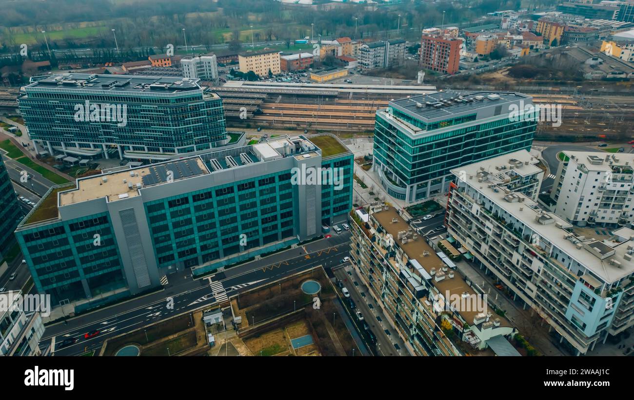 Aerial view Santa Giulia, Milan, Italy 3.01.2023 residential area on ...
