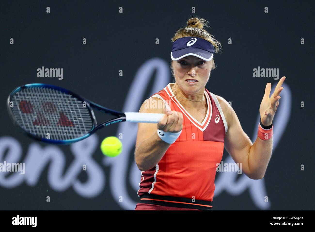 Olivia Gadecki of Australia plays a shot in her match against Elena ...