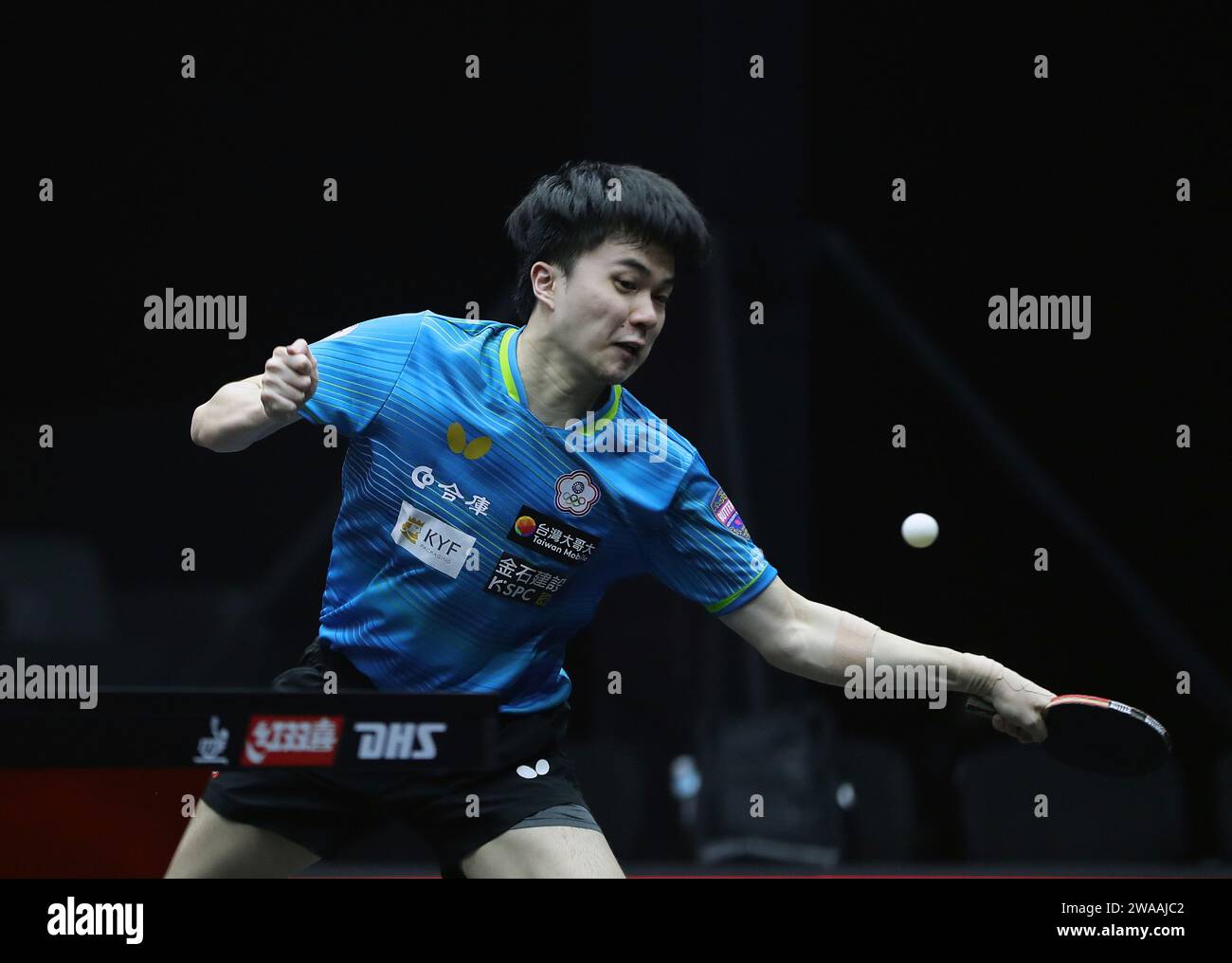 Doha, Qatar. 3rd Jan, 2024. Lin Yun-Ju hits a return during the men's ...