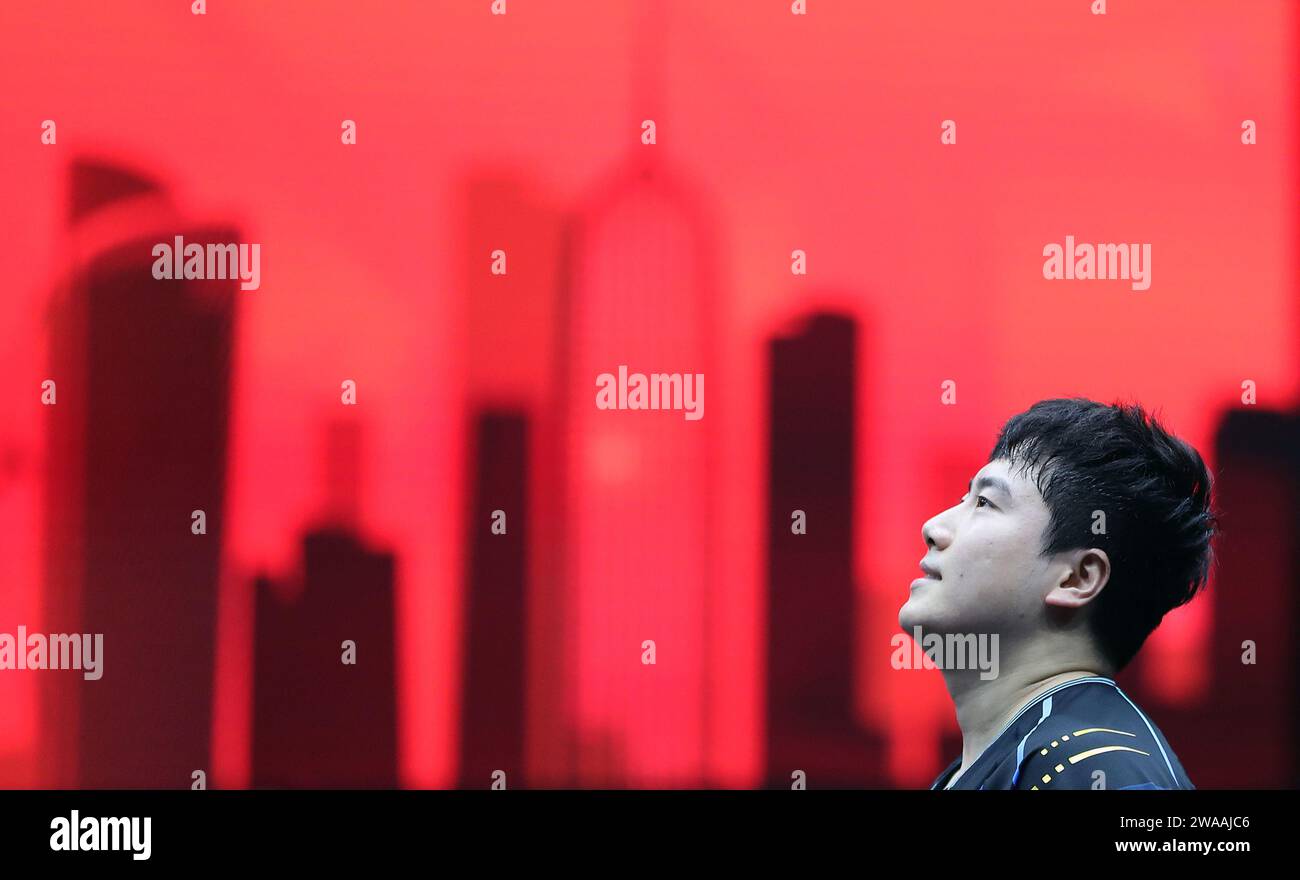 Doha, Qatar. 3rd Jan, 2024. Liang Jingkun reacts during the men's ...
