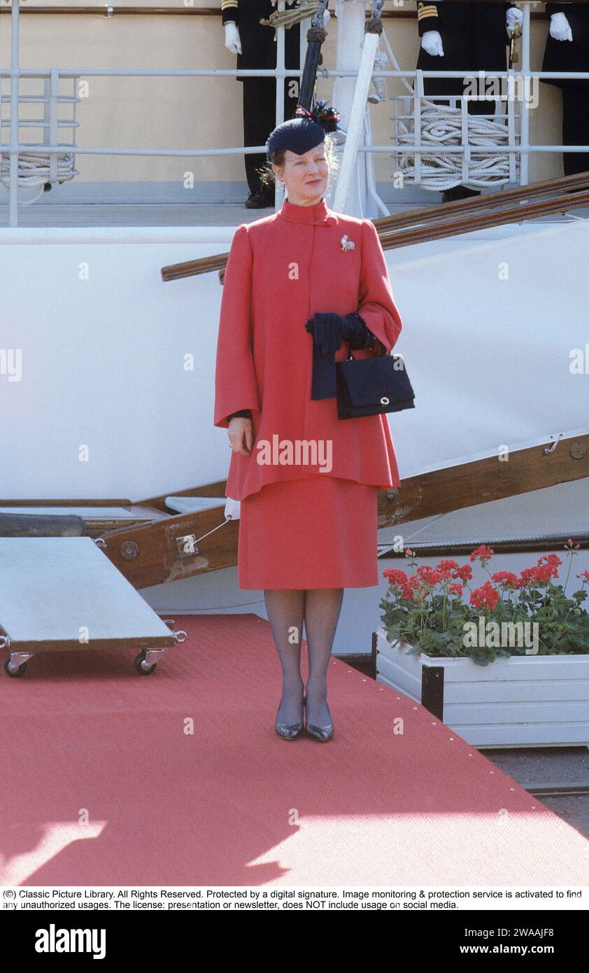 Queen Margrethe II of Denmark. Pictured during a state visit to Sweden ...