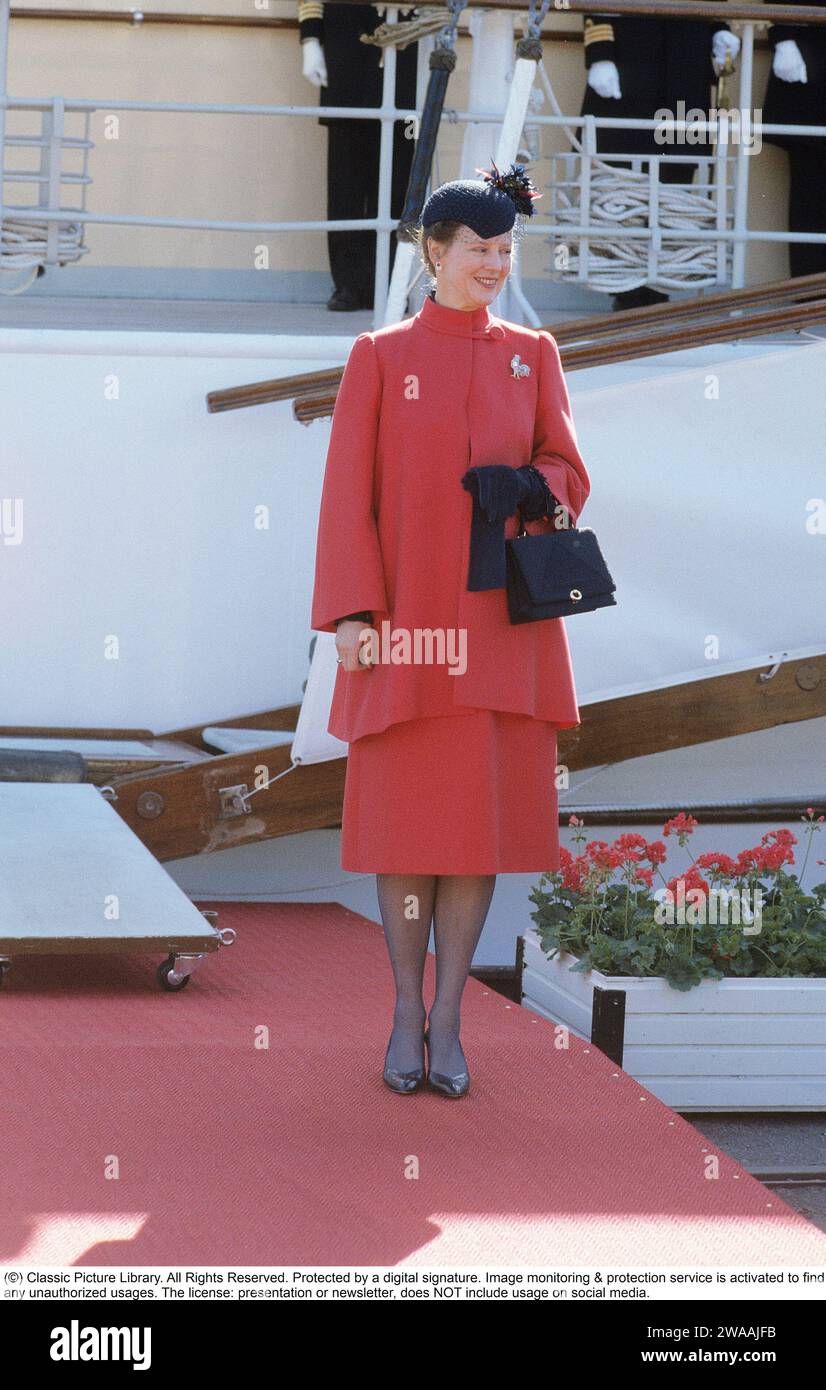 Queen Margrethe II of Denmark. Pictured during a state visit to Sweden ...