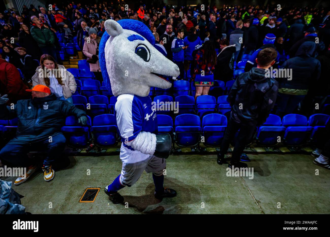 Ipswich Town mascot Bluey is seen at half-time during the Sky Bet ...