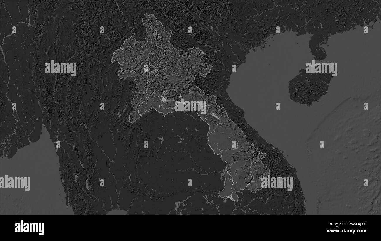Laos highlighted on a Bilevel elevation map with lakes and rivers Stock ...