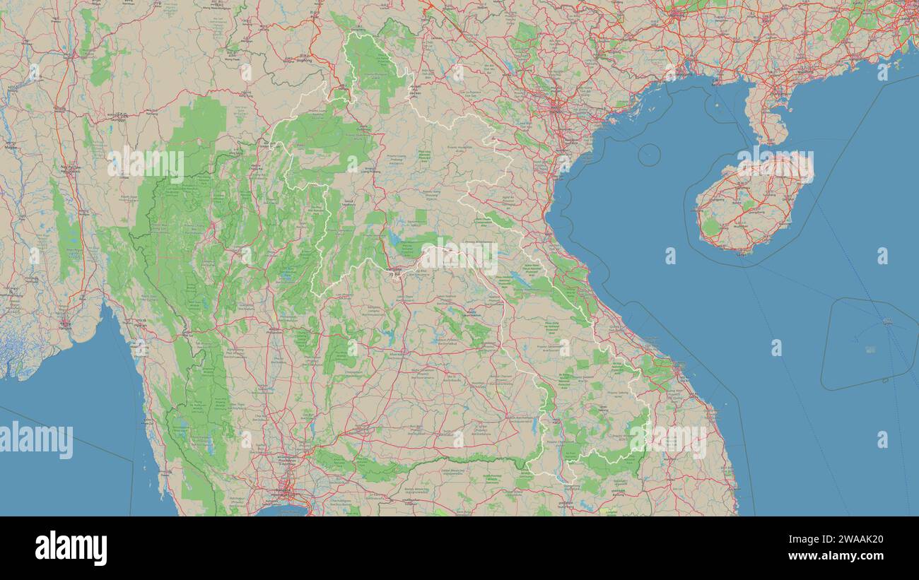 Laos outlined on a topographic, OSM Germany style map Stock Photo - Alamy