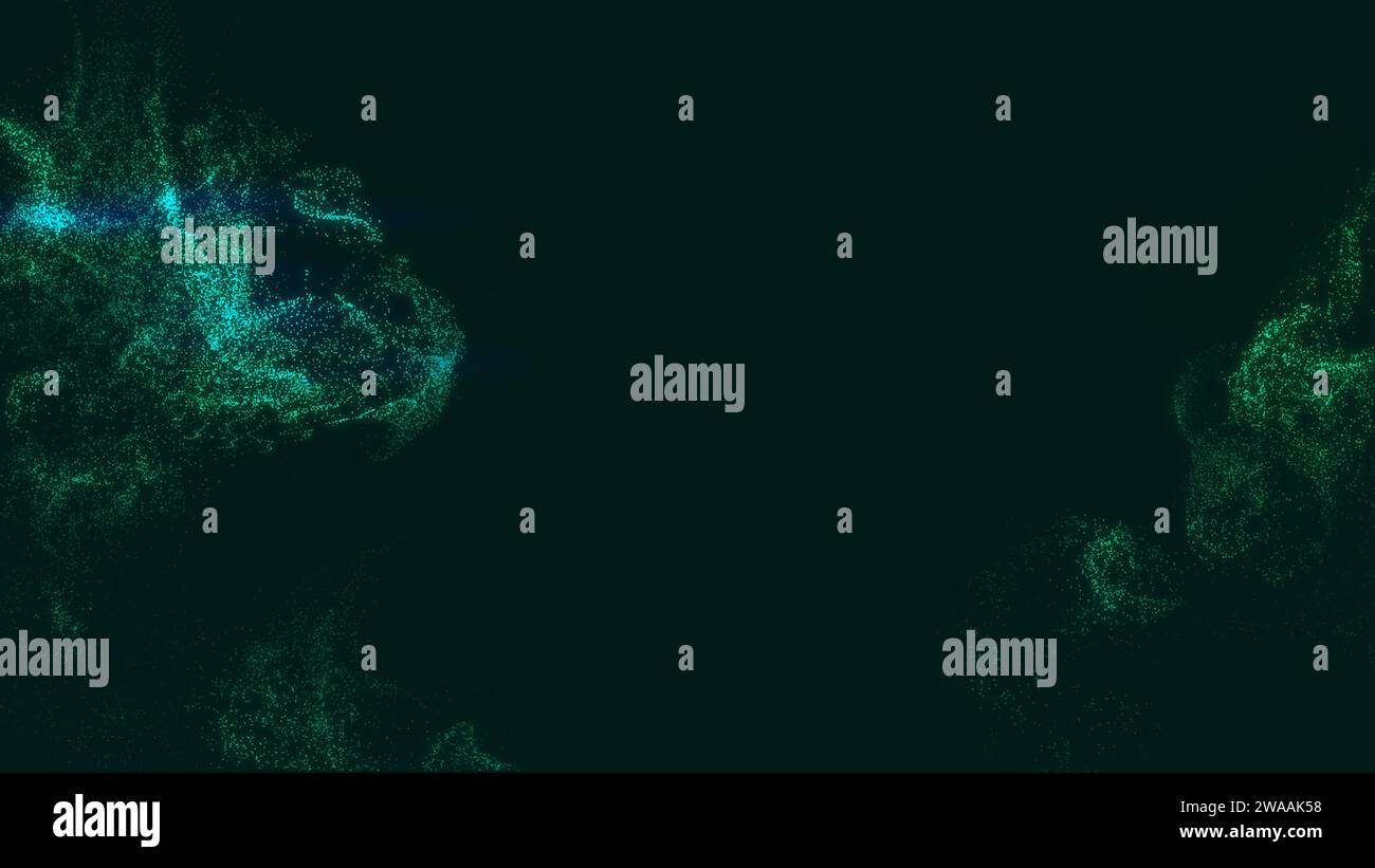 Abstract green background, wave of fluid particles. Connecting matrix ...