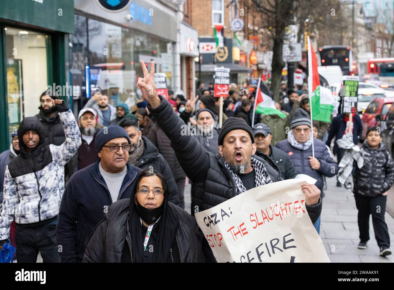 Anti Gaza War protest outside Southall Town Hall later moving along the ...