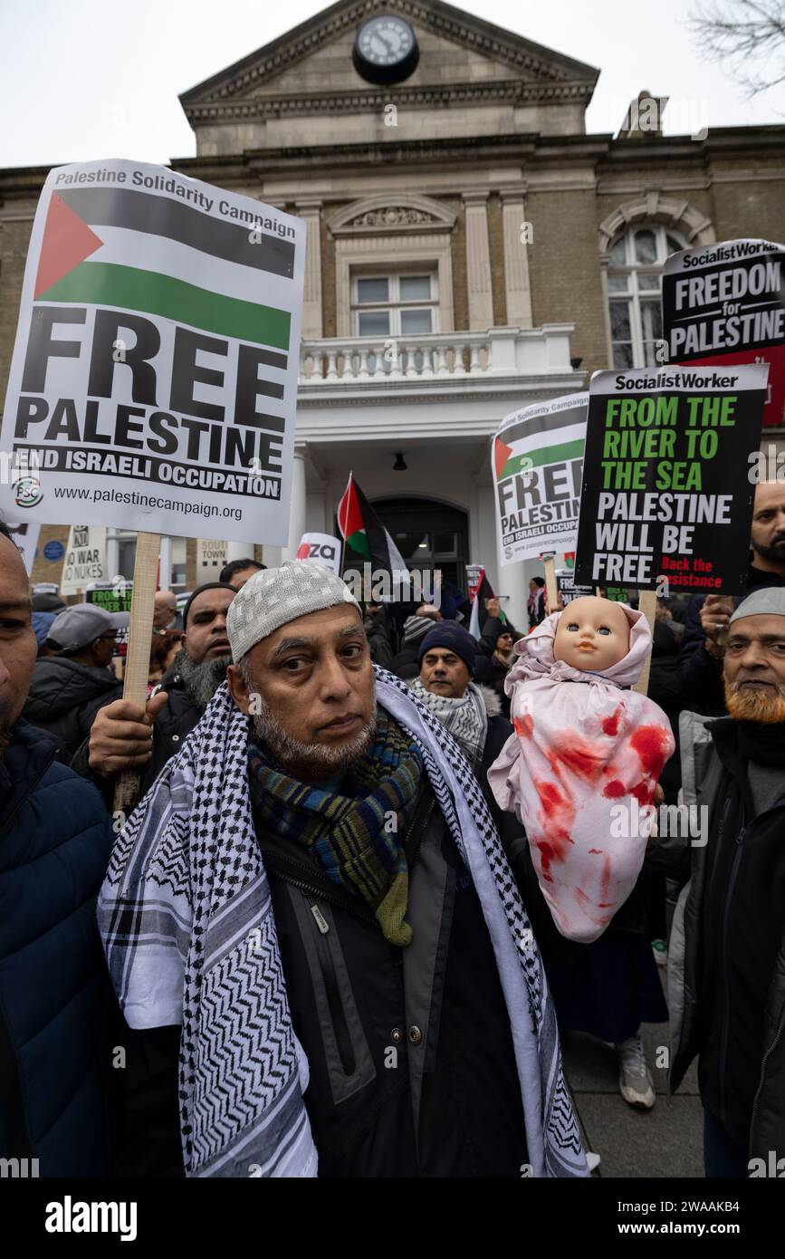 Anti Gaza War protest outside Southall Town Hall later moving along the ...