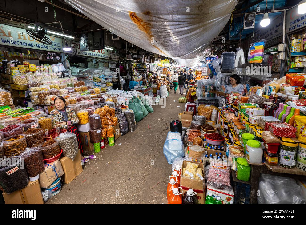 Inside of the old market hall of Hue in Vietnam Stock Photo - Alamy
