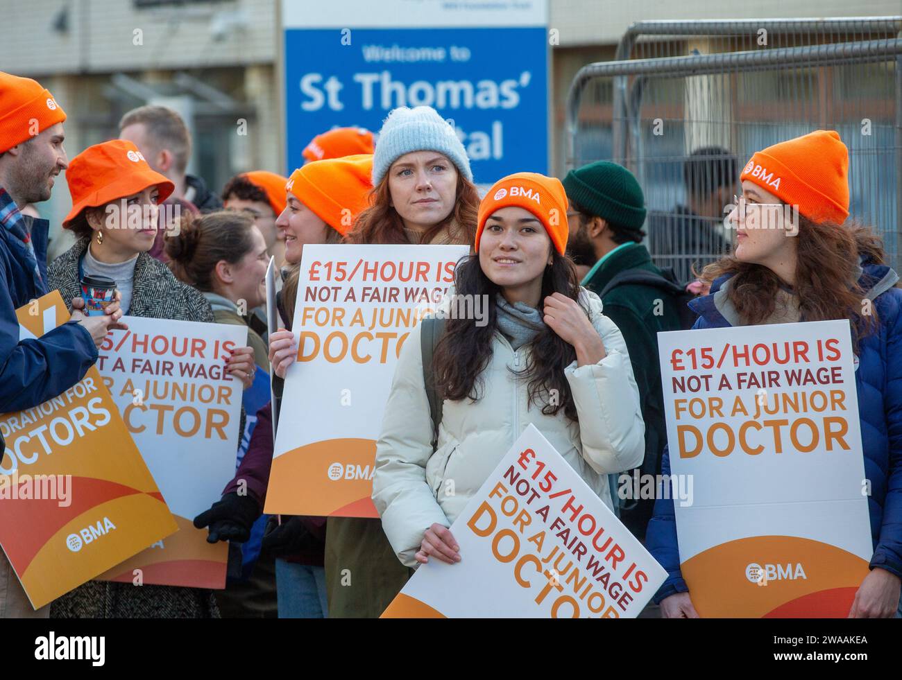 London, England, UK. 3rd Jan, 2024. Junior doctors are seen at the ...