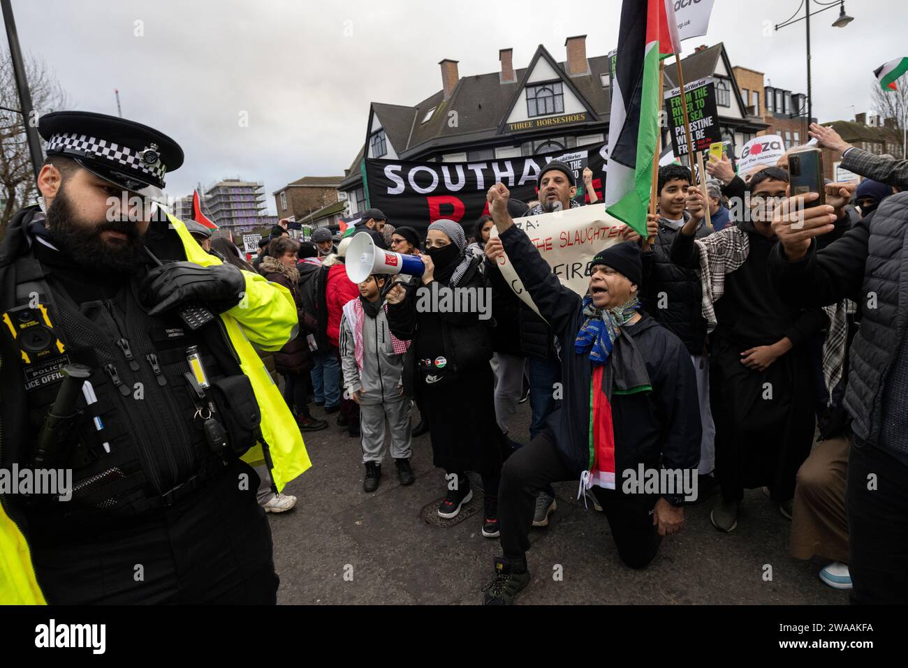 Anti Gaza War protest outside Southall Town Hall later moving along the ...