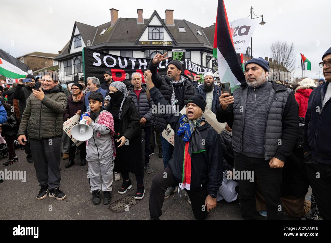 Anti Gaza War protest outside Southall Town Hall later moving along the ...