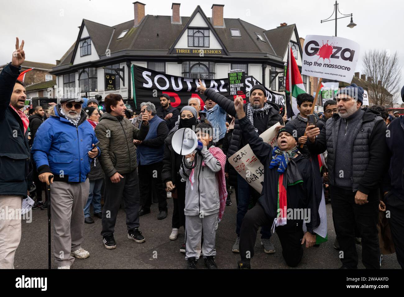 Anti Gaza War protest outside Southall Town Hall later moving along the ...