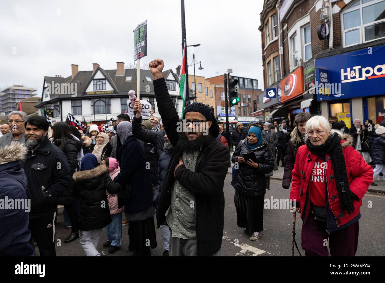 Anti Gaza War protest outside Southall Town Hall later moving along the ...