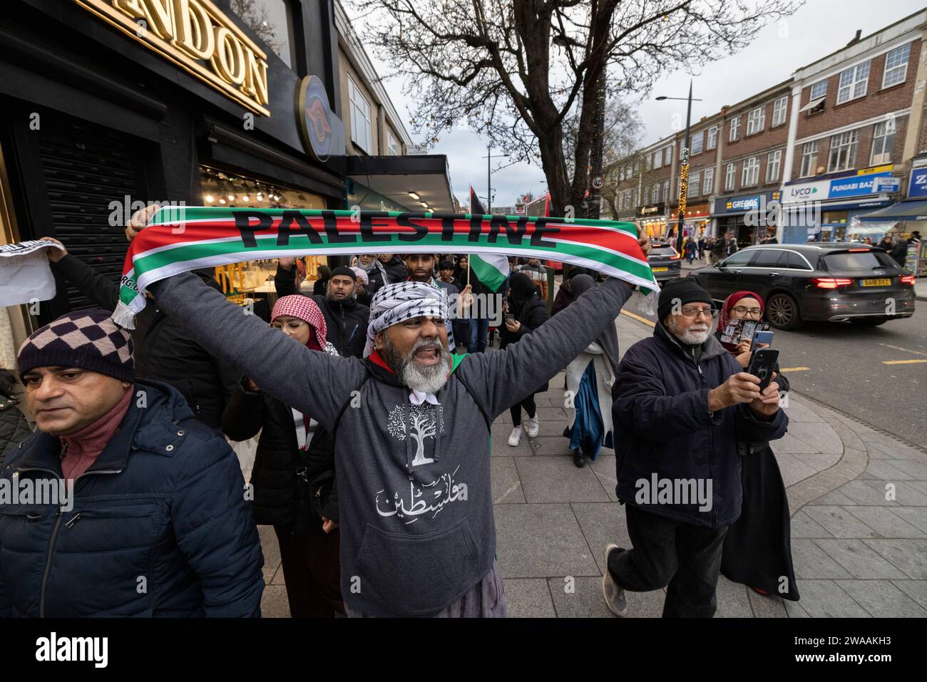 Anti Gaza War protest outside Southall Town Hall later moving along the ...