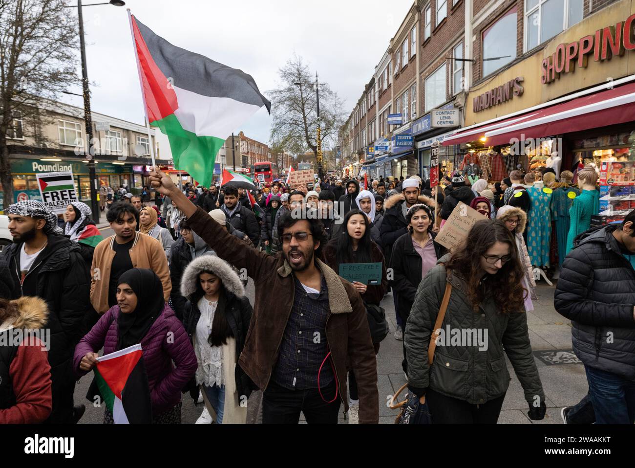Anti Gaza War protest outside Southall Town Hall later moving along the ...