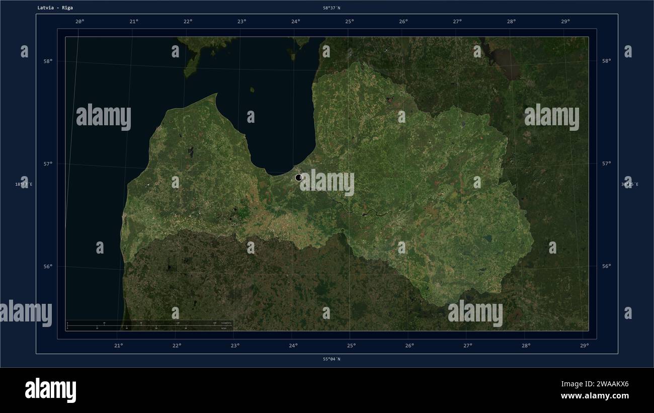 Latvia highlighted on a low resolution satellite map map with the ...