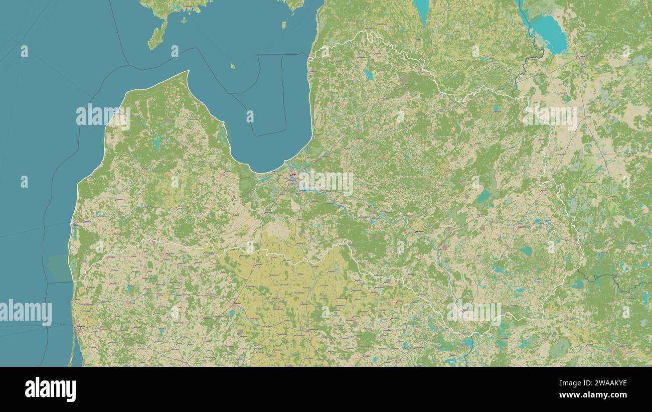 Latvia outlined on a topographic, OSM Humanitarian style map Stock ...