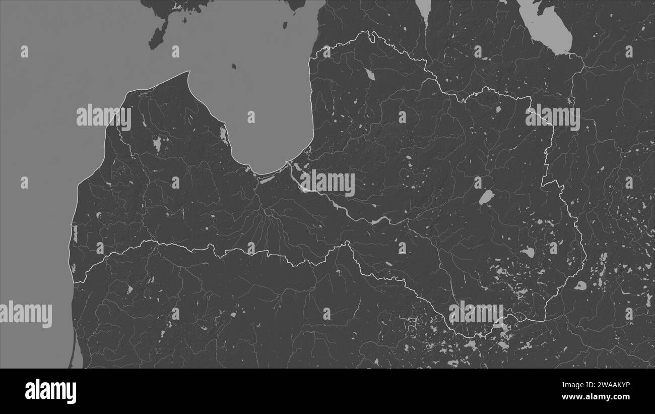 Latvia outlined on a Bilevel elevation map with lakes and rivers Stock ...