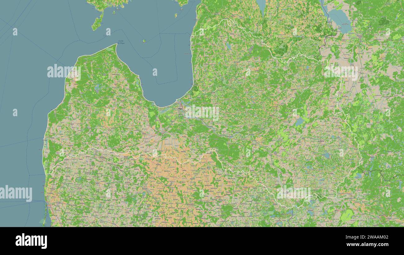 Latvia outlined on a topographic, OSM France style map Stock Photo - Alamy