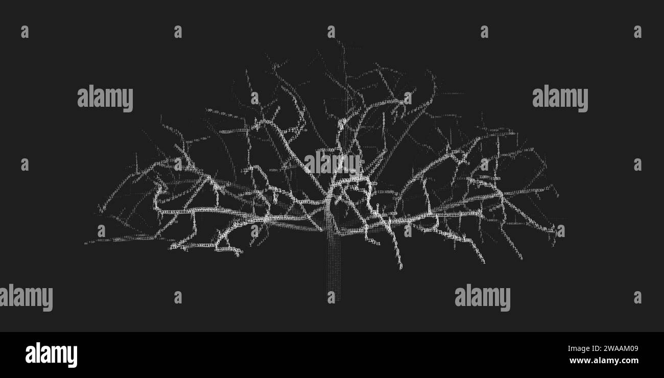 Digital tree with sprouts and binary code. Connections growth. AI ... Digital tree with sprouts and binary code. Connections growth. AI ...