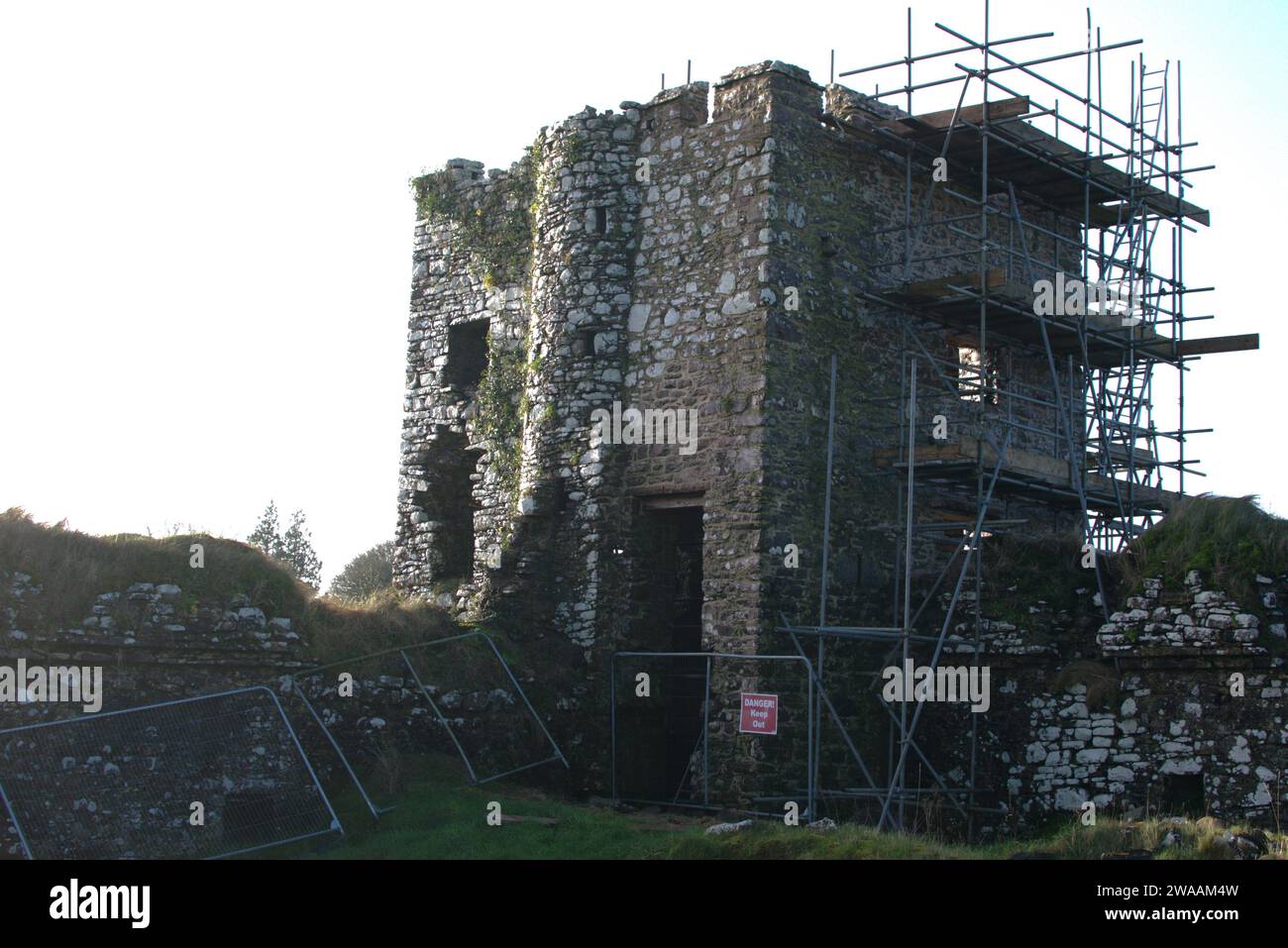 Scaffolding on the face of the Moygara Castle tower in Co Sligo which ...