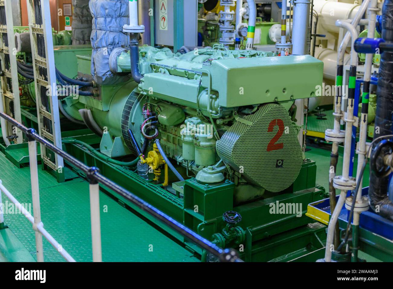 Marine engine. Diesel generator. Engine room interior Stock Photo - Alamy