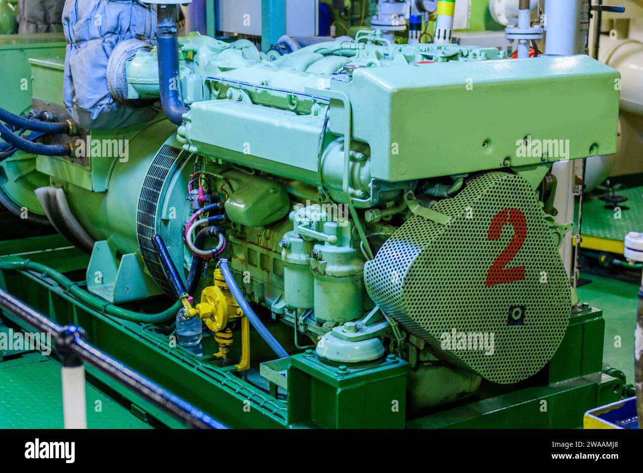 Marine engine. Diesel generator. Engine room interior Stock Photo - Alamy