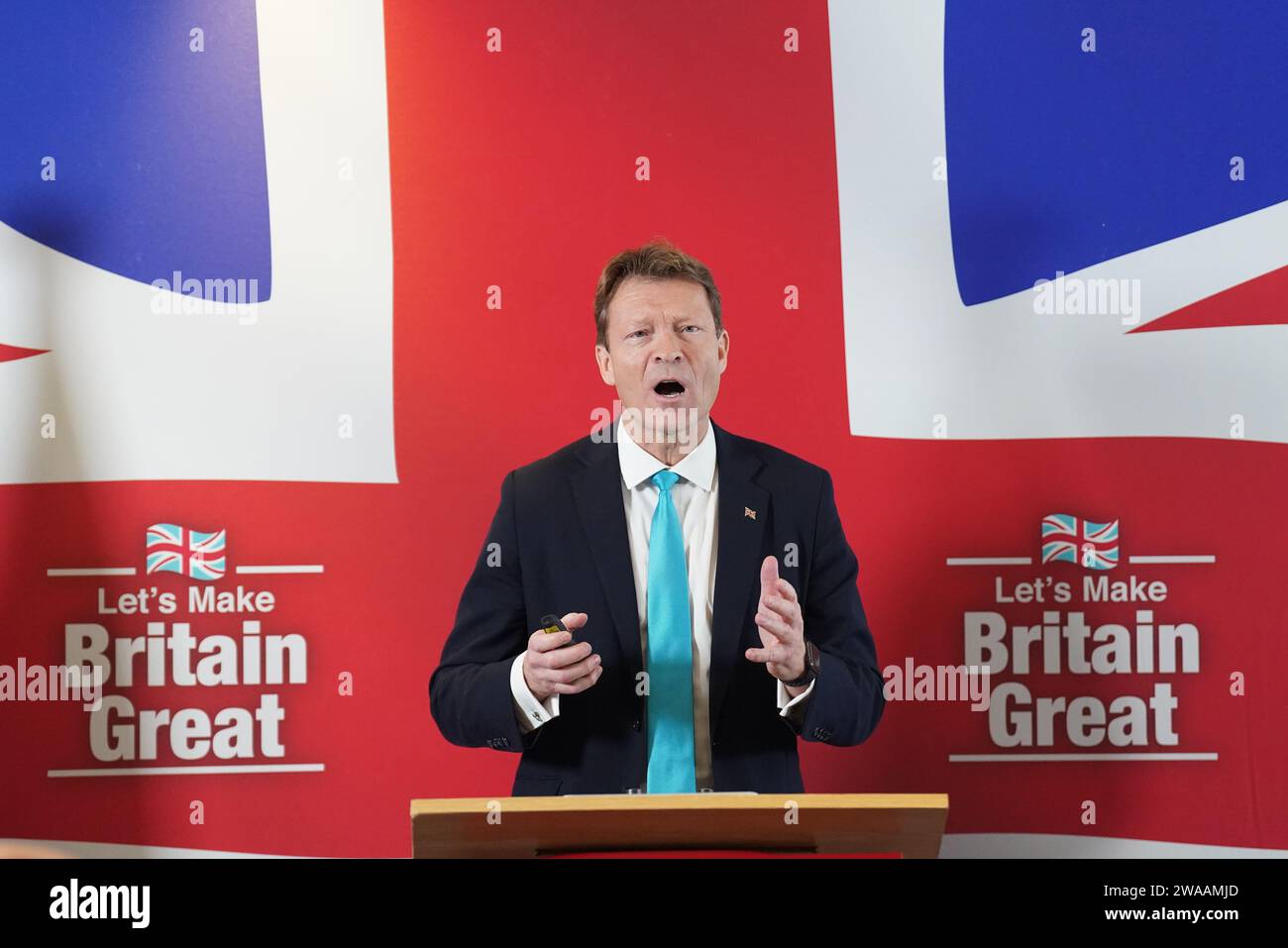 Reform Party leader Richard Tice speaking at a press conference at the ...