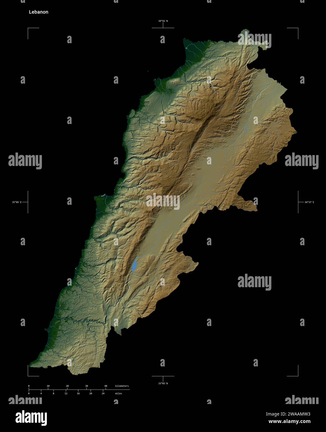 Shape of a Colored elevation map with lakes and rivers of the Lebanon ...