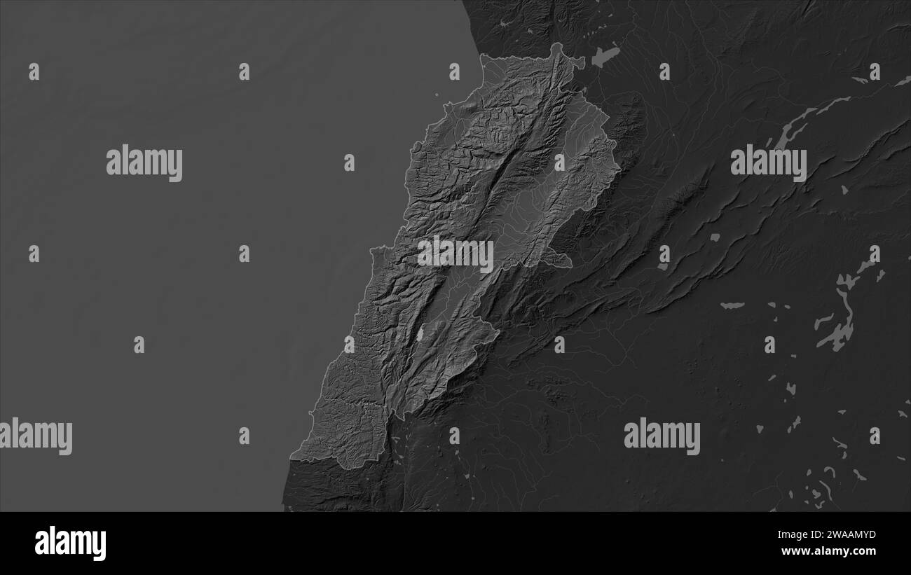 Lebanon highlighted on a Bilevel elevation map with lakes and rivers Stock Photo - Alamy