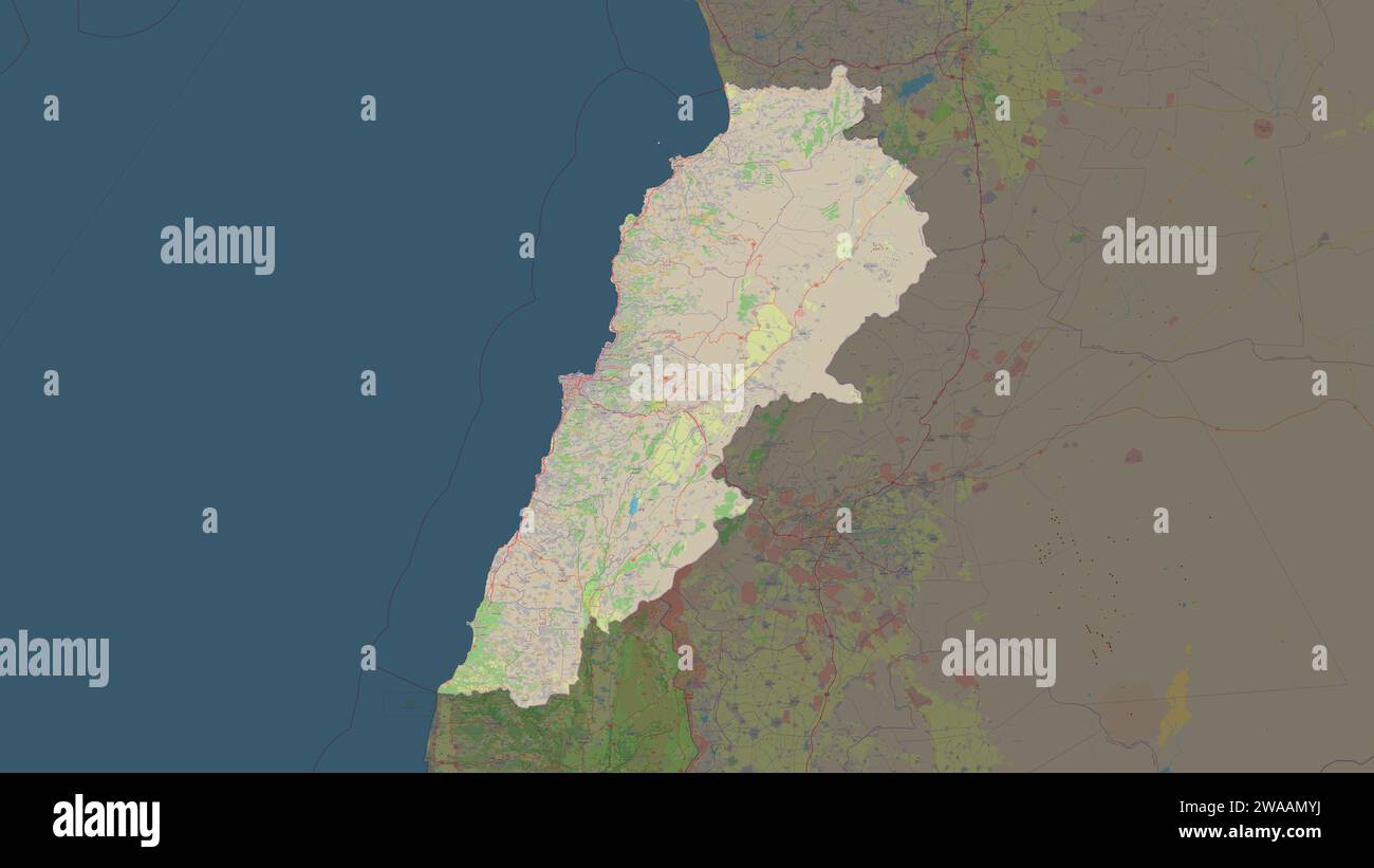 Lebanon highlighted on a topographic, OSM standard style map Stock ...