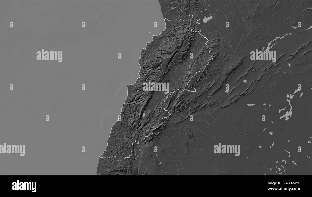 Lebanon outlined on a Bilevel elevation map with lakes and rivers Stock Photo - Alamy