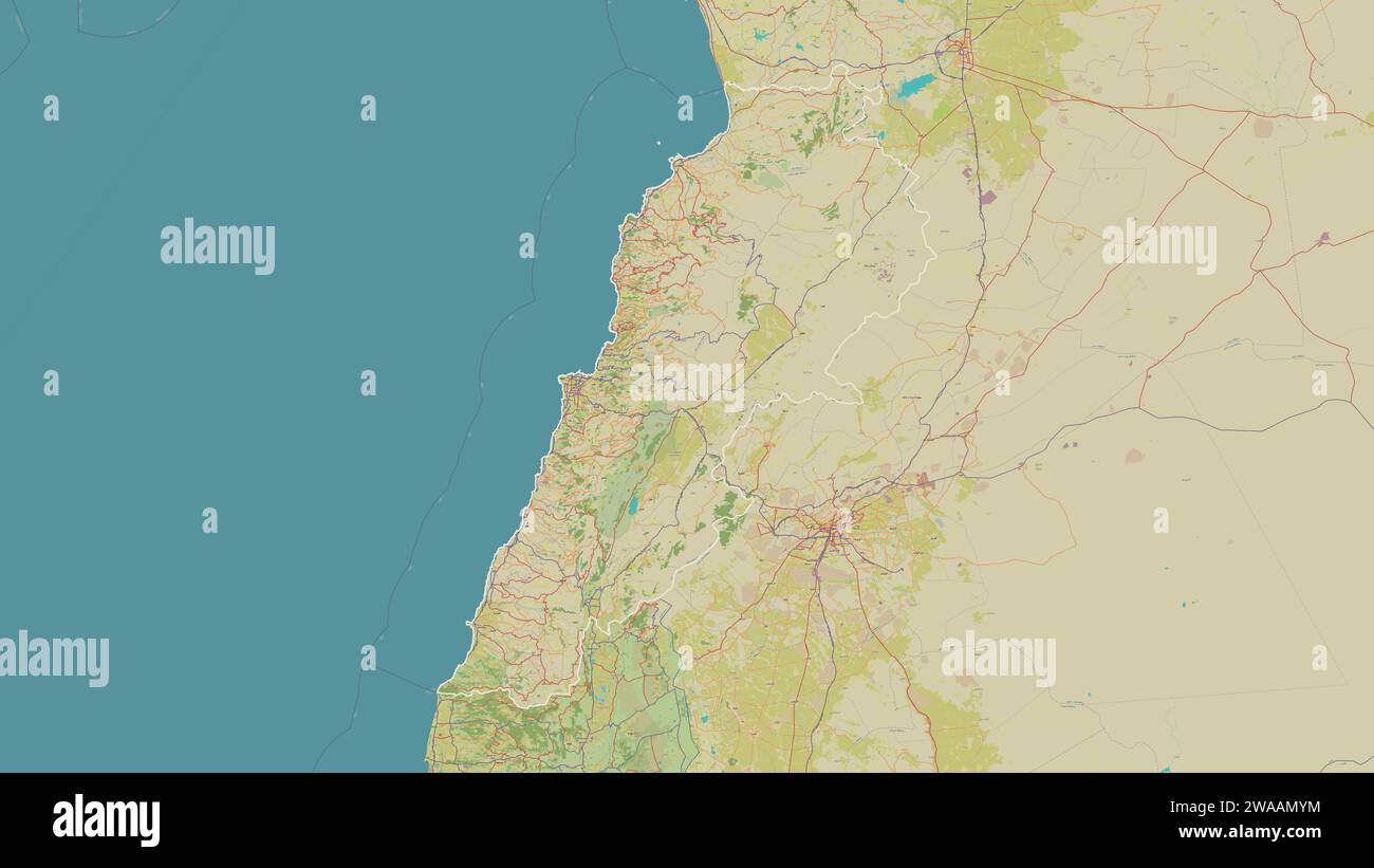 Lebanon outlined on a topographic, OSM Humanitarian style map Stock ...