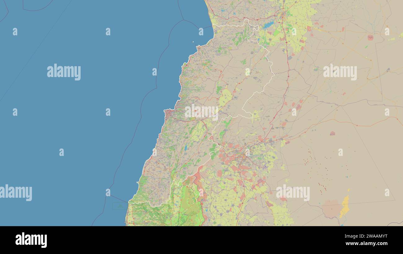 Lebanon outlined on a topographic, OSM standard style map Stock Photo ...