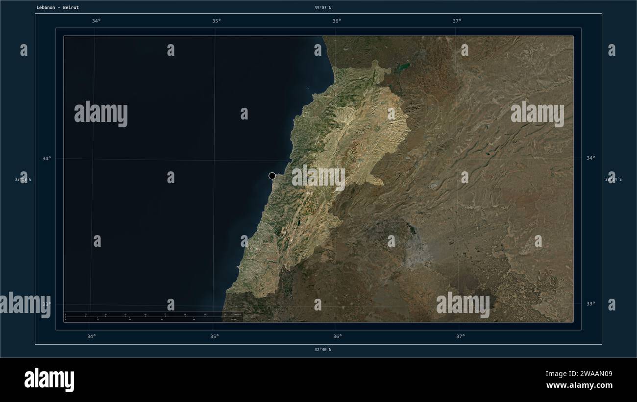 Lebanon highlighted on a high resolution satellite map map with the ...